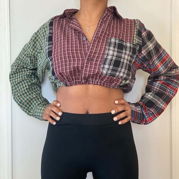 Tops | Reworked Plaid Crop Top | Poshmark